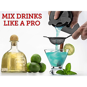 Mixology & Craft Cocktail Shaker Set - 11-Piece Bar Accessories Kit w/Weighted Boston Shaker, Strainer, Jigger, Muddler and More - Home Bartending Tools, Accessories for Bartender, Black