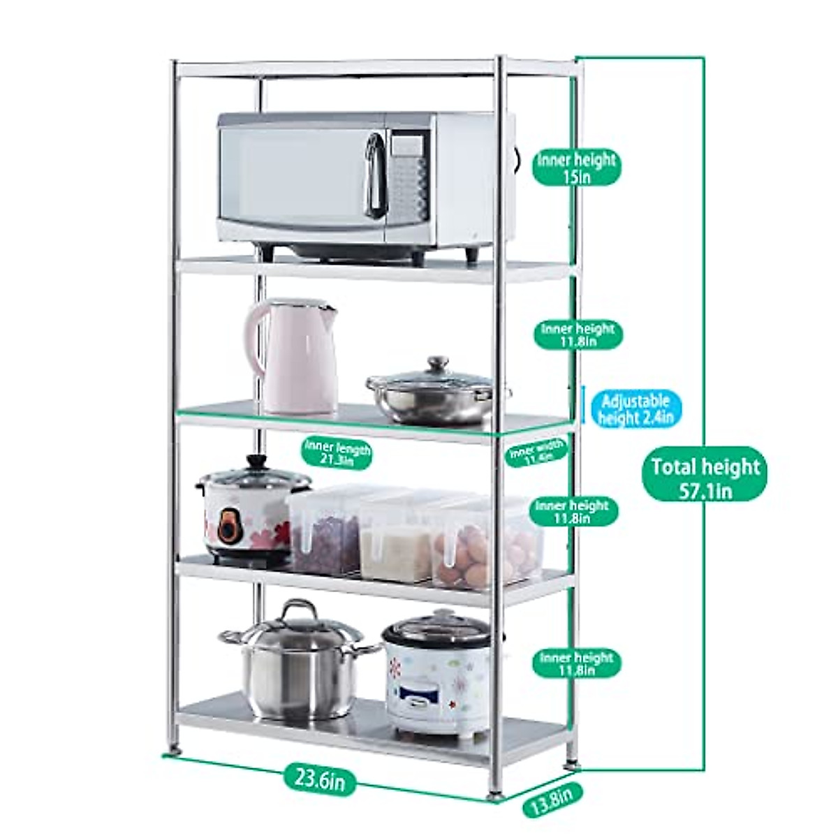 Stainless Steel Shelves 5 Tier Shelf Organizer Kitchen Storage Shelves Garage Shelves Heavy Duty Shelving Garage Shelving Units and Storage Rack Pantry Shelves