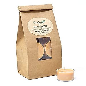 Very Vanilla Scented - Soy Tealight Candles, 12 Pack - Beige Tealight Candles - Highly Scented - Made with Soy Wax - Handmade in The USA - Candeo Candle - Food Scents
