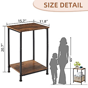 Somdot Side Table, 3 Tier End Table with Storage Shelf for Sofa Couch, Nightstand Bedside Table for Living Room Bedroom, Easy Assembly - Rustic Brown/Black