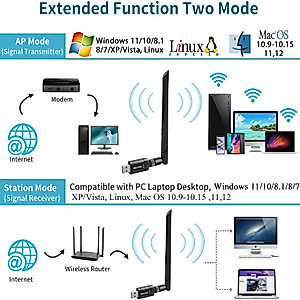 GAROGYI USB 3.0 WiFi Adapter AC1300Mbps for PC, Dual Band Network Adapter with 5.8GHz/2.4GHz High Gain Antenna, for Laptop Desktop Windows 11/10/8.1/8/7/XP/Vista, Mac OS 10.9-10.15,11,12