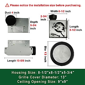 Akicon Ultra Quiet Bathroom Exhaust Fan with LED Light 80CFM 2.0 Sones Round Bathroom Ventilation Fan with Frosted Glass Cover Matte Black Finish (Matte black)
