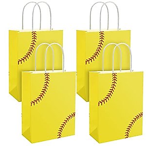 Outus 18 Pieces Softball Party Treat Bags Softball Gift Bags Softball Goodie Favor Treat Bags Softball Present Bags Kraft for Sport Birthday Party Decorations Supplies (Simple Style)