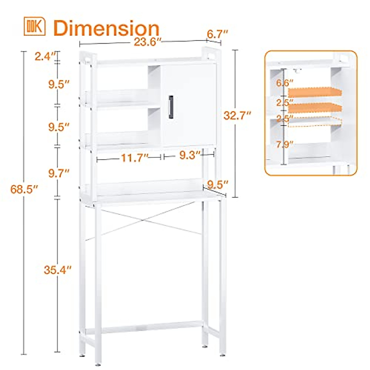 ODK Over The Toilet Storage, Over Toilet Bathroom Organizer, 3-Tier Bathroom Space Saver with Magnetic Suction Clasp, Freestanding Space Saver Toilet Stands, White