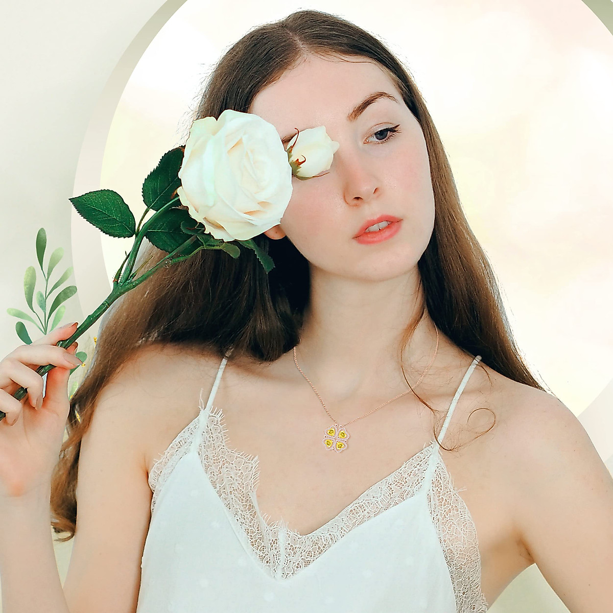 Beauyist 2 IN 1 Lucky Four Leaf Clover Necklaces for Women