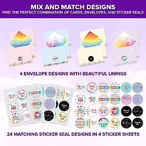 Decorably Assorted Thank You Cards with Envelopes & Stickers - 24 Pack Rainbow Thank You Cards with Envelopes, Blank Inside 4x6in Thank You Cards Rainbow, Thank You Card Assortment