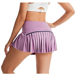 2 Pack Tennis Skirts for Women with Pockets High Waist Athletic Shorts Pleated Sports Golf Skorts Small Purple Pink