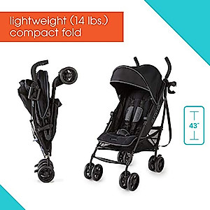 Summer 3Dlite+ Convenience Stroller, Matte Black – Lightweight Umbrella Stroller with Oversized Canopy, Extra-Large Storage and Compact Fold
