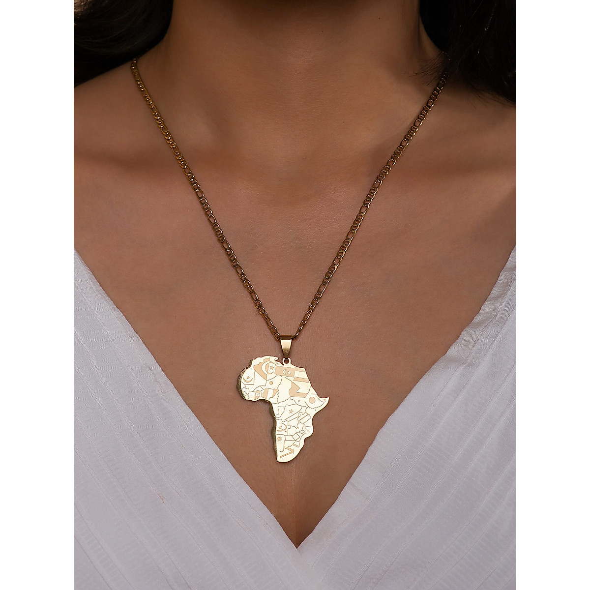 MINACHI Africa Necklace, Vintage Gold Plated Stainless Steel Africa Continent Nations Pendant, African Jewelry Gift for Men and Women