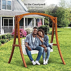 VINGLI Heavy Duty 1600 LBS HDPE Porch Swing Outdoor with Rotatable Cup Holder, 4 FT Patio Bench Swing with Adjustable Chains, 2 Person Hanging Porch Swing Chair for Porch, Yard, Tree, Garden - White