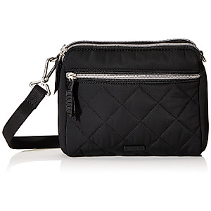 Vera Bradley Women's Performance Twill RFID Medium Triple Compartment Crossbody Purse, Black, One Size