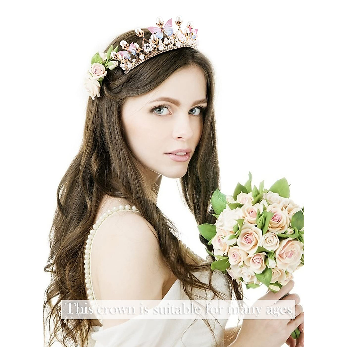 COCIDE Butterfly Tiara and Crown for Girls Gold Tiara for Women Pearl Headband Hair Accessories for Birthday Party Wedding Flower Girl Decoration Accessory…