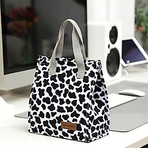 GODWOODS Insulated Lunch Bag for Women Men Large Lunch Box Container Reusable Leakproof Tote for Office, Work, Beach or Travel (Cow Print Lunch Bag)