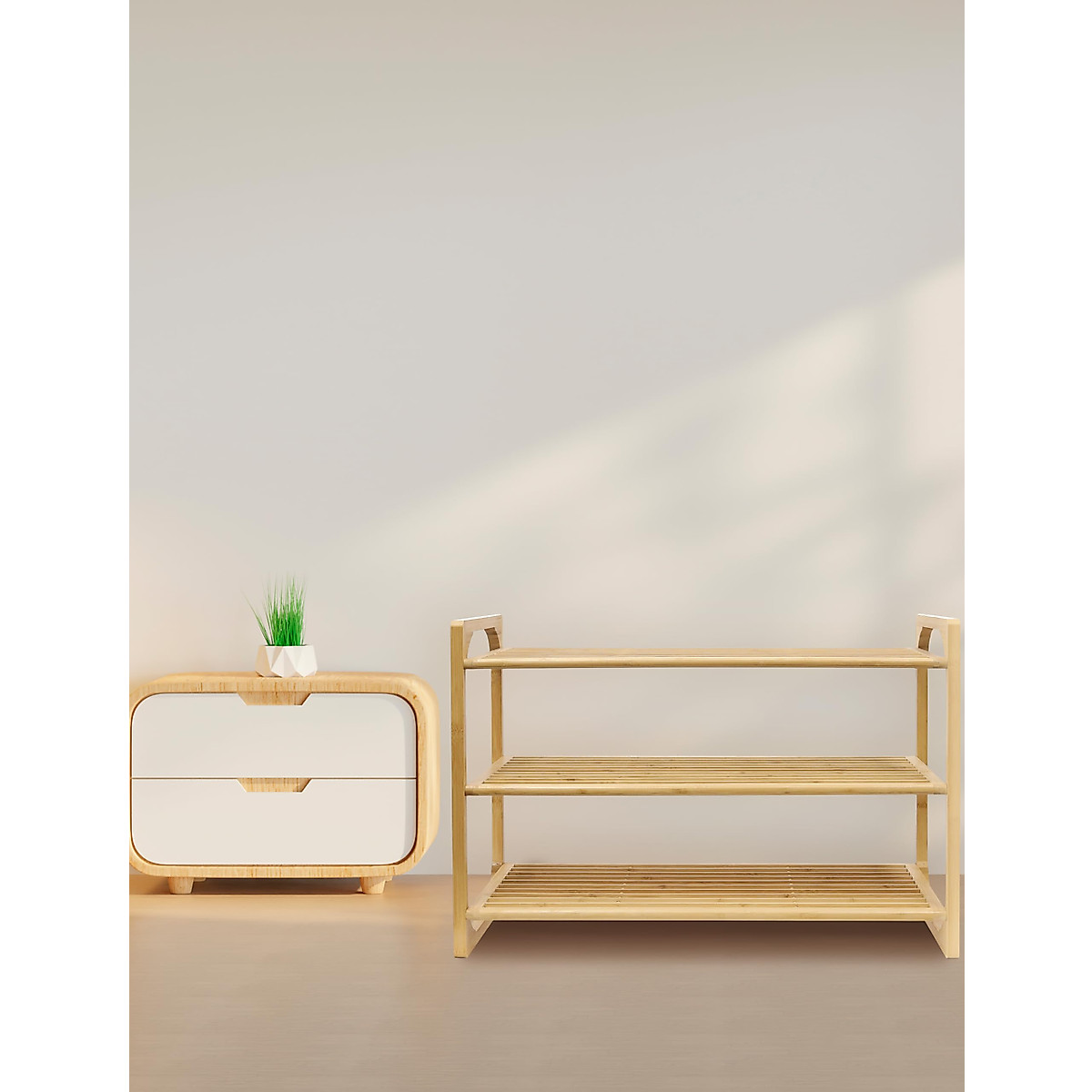 RoyalHouse Bamboo Stackable Shoe Rack, 3-Tier Shoe Organizer, Perfect Free Standing Shoe Rack for Living Room, Closet, Entryway, Bedroom