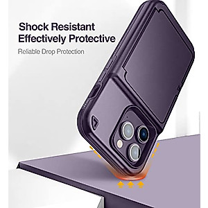 WeLoveCase iPhone 14 Pro Case for Women, Men Defender Credit Card Holder Cover with Hidden Mirror, Three Layer Shockproof Heavy Duty Protection Case for iPhone 14 Pro 6.1'' Deep Purple
