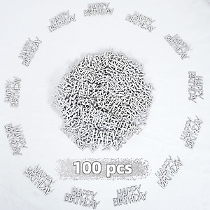 Glitter Silver Happy Birthday Confetti, Birthday Party Table Decorations, Happy Birthday Paper Confetti, Sprinkling Table Scatter for Women Men Boys Girls Birthday Party