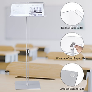 HMYHUM Small Acrylic Podium Stand, 17.7" L x 13" W x 41.7" H, Clear Lecterns & Pulpits for Classroom, Concert, Churches, Speech, Easy Assembly, Metal Base, Modern