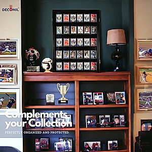 DECOMIL Graded Sports Card Display Case, Trading Baseball Card Display, Football Card Display, Basketball Card Display, Comic, Card Collection Display Cabinet, 3 Color, Solid Wood (Black)