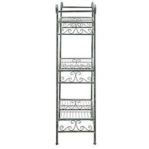 SAFAVIEH Outdoor Collection Noreen Victorian Scroll Antique Dark Green Wrought Iron 3-Tier Shelf