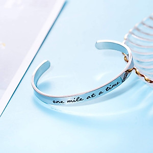 LParkin Marathon Runners Gifts Bracelet Running Jewelry Men Women One Mile At A Time Bracelet 1/4” x 6" Stainless Steel Polished Finish