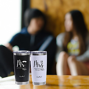 Coffee Tumbler Set 20OzDoubleWall, Travel Insulated Coffee/Tea Thermos, Long-Lasting Hot/Cold Beverages, Couple Gift for anniversary, valentine, birthday surprise- B&W