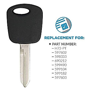 Keyless2Go Replacement for New Uncut Transponder Ignition Car Key H72