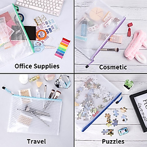 EOOUT 24pcs Mesh Zipper Pouch Zipper Bags, Puzzle Bag for Organizing Storage, Letter Size, A4 Size, Zipper File Bags for School, Board Games and Office Supplies