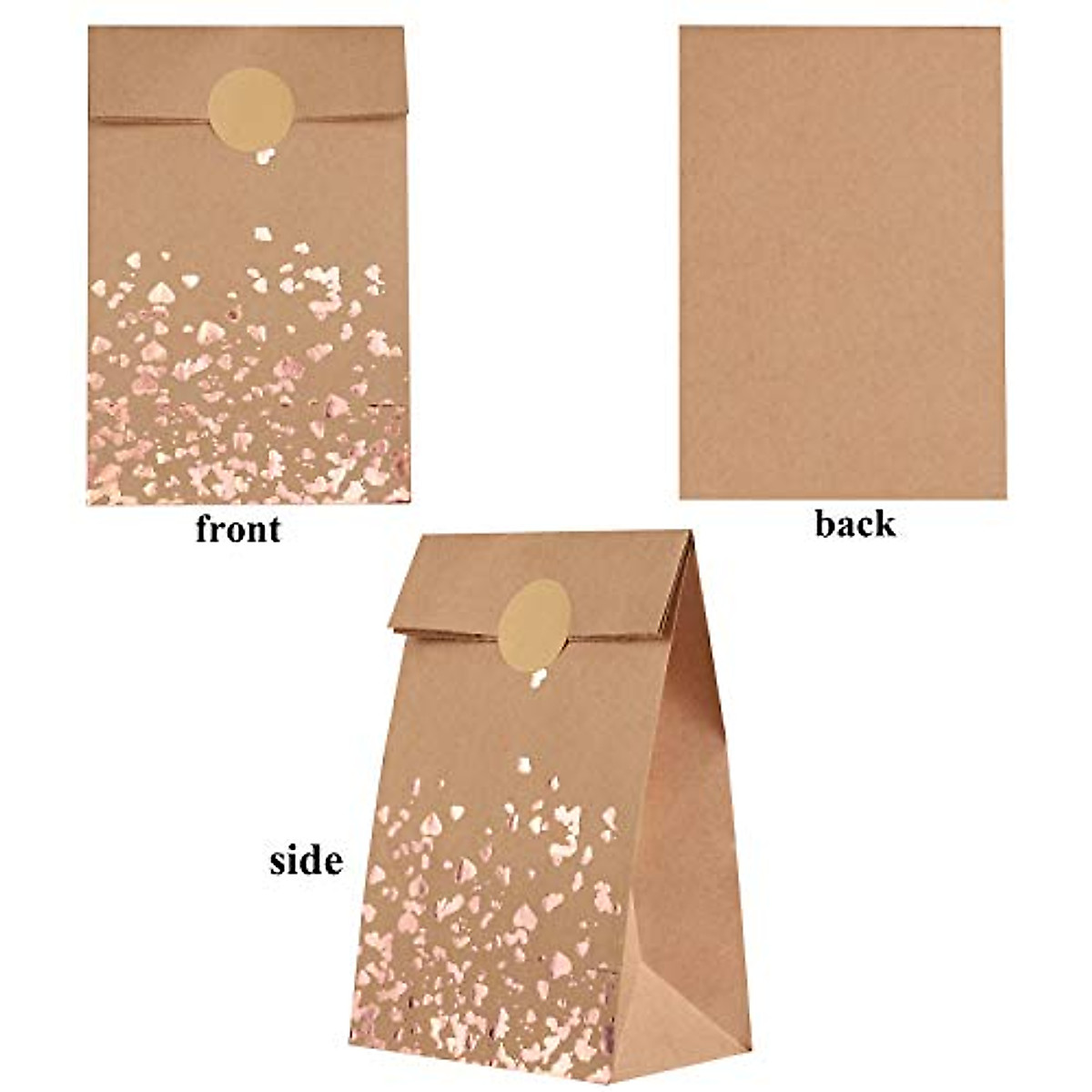 Cooraby 30 Pieces Kraft Paper Bronzing Rose Gold Bags with 48 Stickers Candy Gift Paper Bags for Wedding, Birthday, Tea Party, Gift, and Party Celebrations