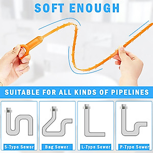 6 Pack Hair Drain Clog Cleaning Tool, ONEHERE Hair Drain Clog Remover Tool, Drain Augers Hair Catcher Tools for Kitchen, Sink Bathroom, Tub Toilet