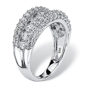PalmBeach Platinum-plated Sterling Silver Round Cubic Zirconia Triple Row Engagement Ring Sizes 6-10 Size 10