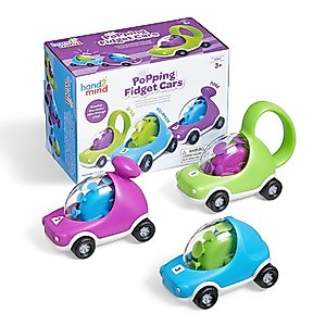 Hand2Mind Popping Fidget Cars - Suction Cup Toys for Fine Motor Skills, Toddler & Preschool Sensory Play, Anxiety Relief (Set of 3)