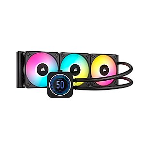 Corsair iCUE H150i Elite LCD XT Liquid CPU Cooler - IPS LCD Screen - Three AF120 RGB Elite Fans - 360mm Radiator - Fits Intel® LGA 1700, AMD® AM5, and More - Included iCUE Commander CORE - Black