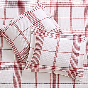 Levtex Home - Peppermint Plaid Christmas Duvet Cover Set - King Holiday Duvet Cover 106x94 and Two King Pillow Cases 20x36 - Red, Cream - Waffle Plaid - Cotton