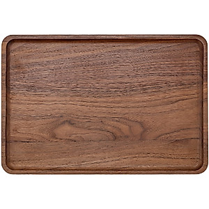 SEHOI 2 PCS 13.4 x 9 Inches Wood Serving Platters, Wooden Rectangular Serving Trays, Natural Walnut Wood Solid Snack Trays with Edge, Rectangle Dinner Plate Board for Breakfast, Lunch, Dinner