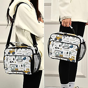 Lunch Bags Boxes Insulated Small Girls Cooler Kids Boys Thermal Childish Truck Excavator for School Student with Shoulder Strap Water-Resistant