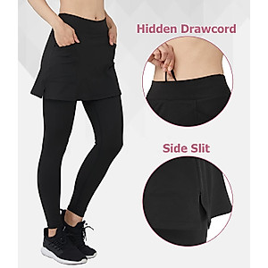 slimour Women Leggings with Skirt Attached Tennis Skirt with Leggings Golf Skirts with Leggings Exercise Skirts Hiking Black Pockets XS