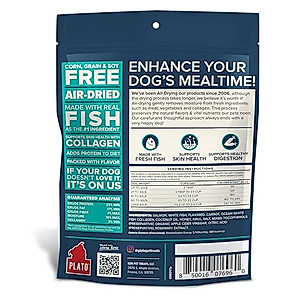 PLATO Pet Treats Air Dried Dog Food Topper, Dog Food Topper, Fish and Collagen Recipe, Superfood, Grain Free, Made in The USA, 12oz