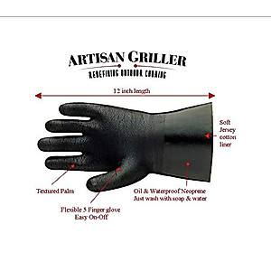 Artisan Griller BBQ Insulated Heat Resistant Cooking Gloves for Grill and Kitchen, Black (Size 10 - 12")