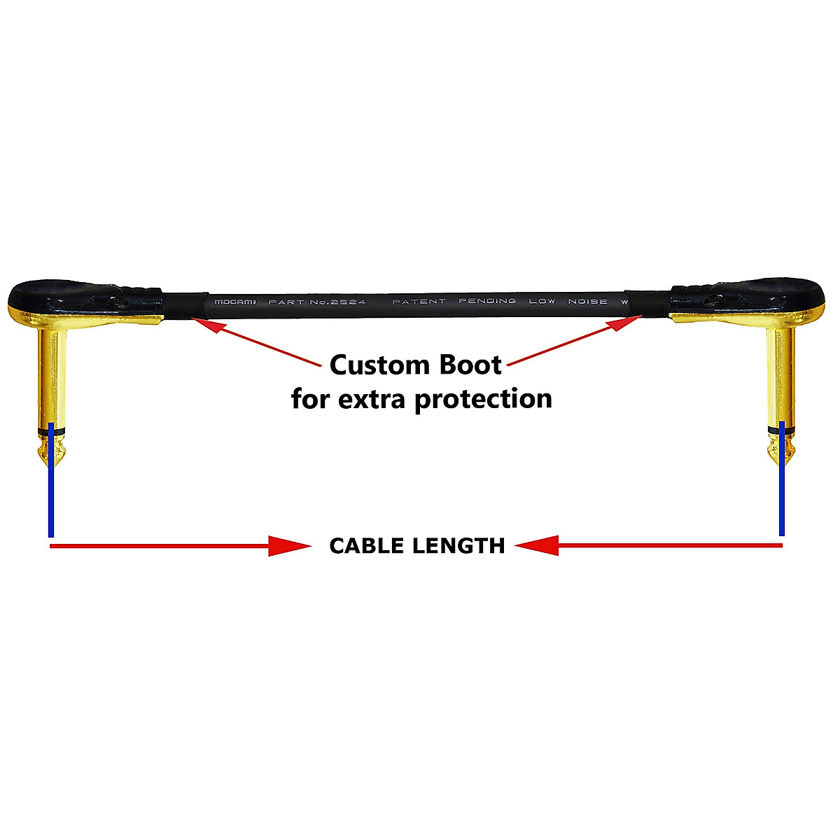WORLDS BEST CABLES 2 Foot - Pedal, Effects, Patch, Instrument Cable Custom Made Made Using Mogami 2524 Wire and Eminence Gold Plated ¼ inch (6.35mm) R/A Pancake Type Connectors