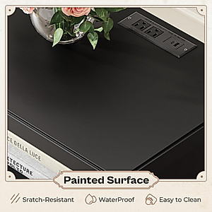 Huuger Night Stand with Charger Station, Black Nightstand with 2 Drawers, Bed Side Table with Storage, Modern End Table, Metal Knobs, Painted Surface, for Bedroom