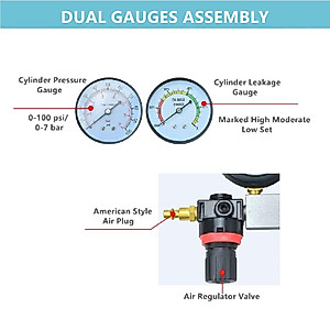 Prokomon Cylinder Leak Down Tester,Gasoline Engine Cylinder Dual Gauge Leakdown Compression Tester kit with 10 12 14mm Spark Plugs on Car Truck Motorcycle