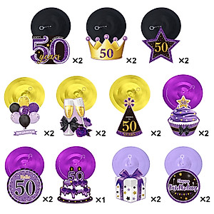 30 Pieces 50th Birthday Decorations 50th Birthday Party Hanging Swirl Decorations, Purple Gold Happy 50th Birthday Swirls Foil Ceiling Decorations for Cheer 50th Birthday Anniversary Party Supplies