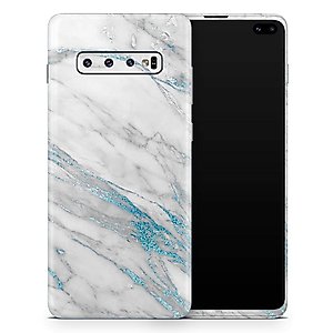 DesignSkinz Marble & Digital Blue Frosted Foil V8 Protective Vinyl Decal Wrap Skin Cover Compatible with The Samsung Galaxy S20 (Screen Trim & Back Glass Skin)