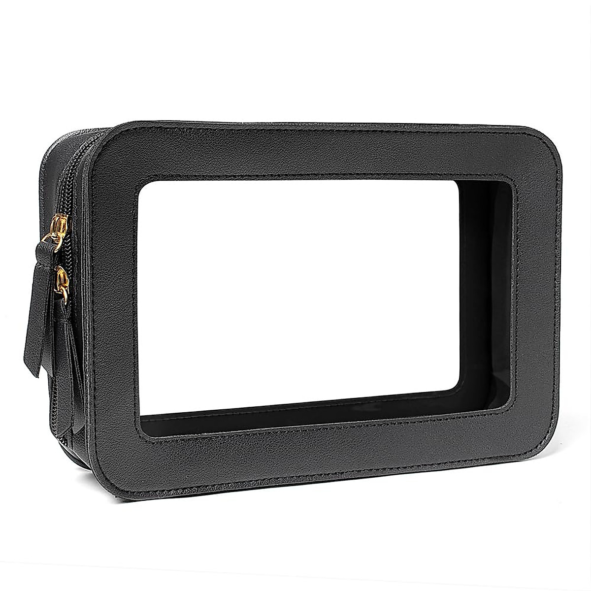 FFpaw Clear Makeup Bag Organizer, TSA Approved Portable Travel Toiletry Bag Clear Cosmetic Bag Case Small Make Up Bag Mini Makeup Pouch for Purse Car Essentials for Women Men (Black)