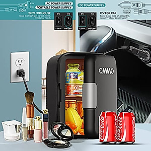OMMO Mini Fridge, 6 L Portable Fridge, Cooler and Warmer Compact Small Refrigerator with AC/DC Power, for Skincare, Medications, Beverage, Home and Travel, Black