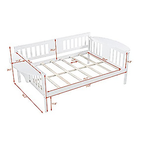UBGO Full Daybed, Wood Size Sofa Bed with 2 Folding Tables, Children's Cot, Bedroom Living Room Furniture, Wooden Slat Support, Box Required, White C