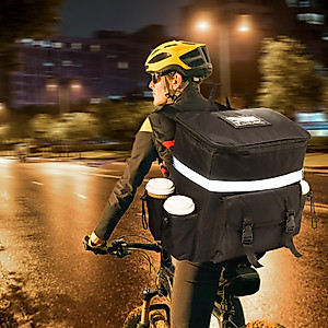 Acshio Food Delivery Backpack, Insulated Reusable Pizza Delivery Bag with 4 Cup Holder, Waterproof Thermal Catering Bags Reflective Strip for Delivery Bike, Hot Cold Food, Camping