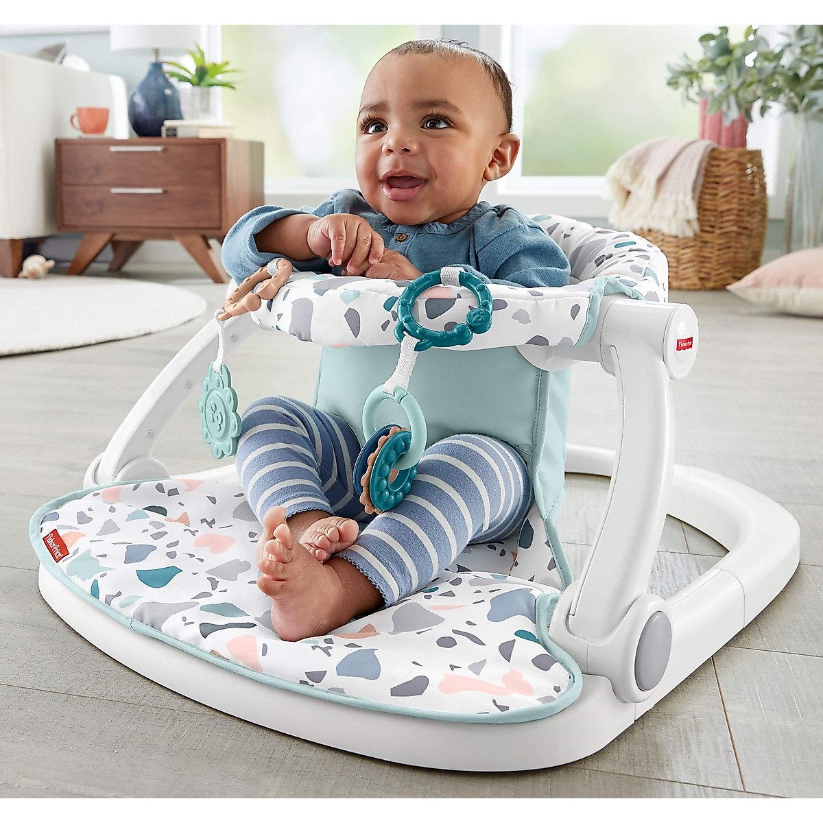 Fisher-Price Portable Baby Chair Sit-Me-Up Floor Seat With Developmental Toys & Machine Washable Seat Pad, Pacific Pebble