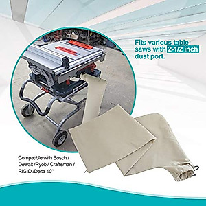LANMU Table Saw Dust Collector Bag Compatible with Bosch/Dewalt/Ryobi/Craftsman/RIGID/Delta/Porter Cable/Makita/Metabo/Kobalt/Skilsaw 10" Tablesaws with 2.5" Dust Port