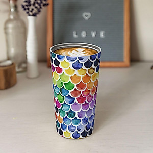 WANGXUEE Mermaid Fish Scale Print 500ml Stainless Steel Travel Tumbler Double Wall Vacuum Insulated Coffee Mug